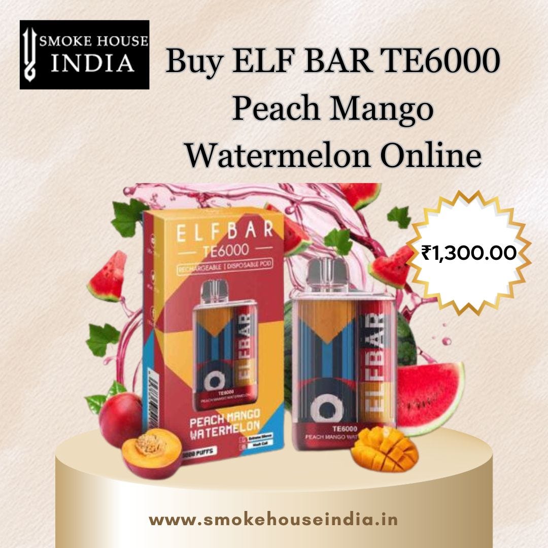 Buy ELF BAR TE6000 — Peach Mango Watermelon Online - Smoke House India ...