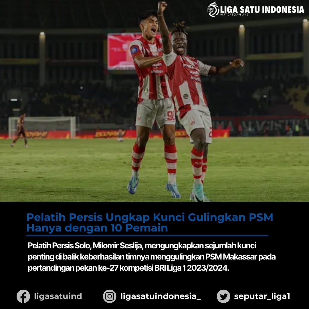 Pelatih Persis Ungkap Kunci Gulingkan PSM Hanya dengan 10 Pemain - Sekretarisliga - Medium