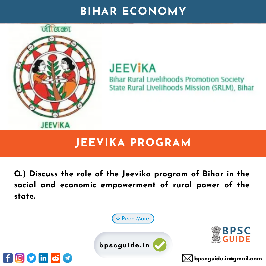 Q.) Discuss the role of the Jeevika program of Bihar in the social and economic empowerment of ...