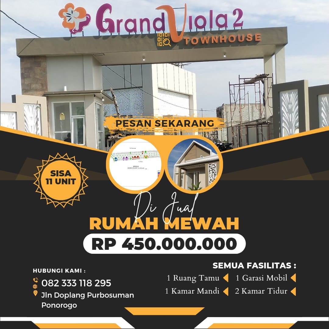 PERUMAHAN TERLARIS DI PONOROGO. GRAND VIOLA TOWN HOUSE 2 KAMAR TIDUR ...
