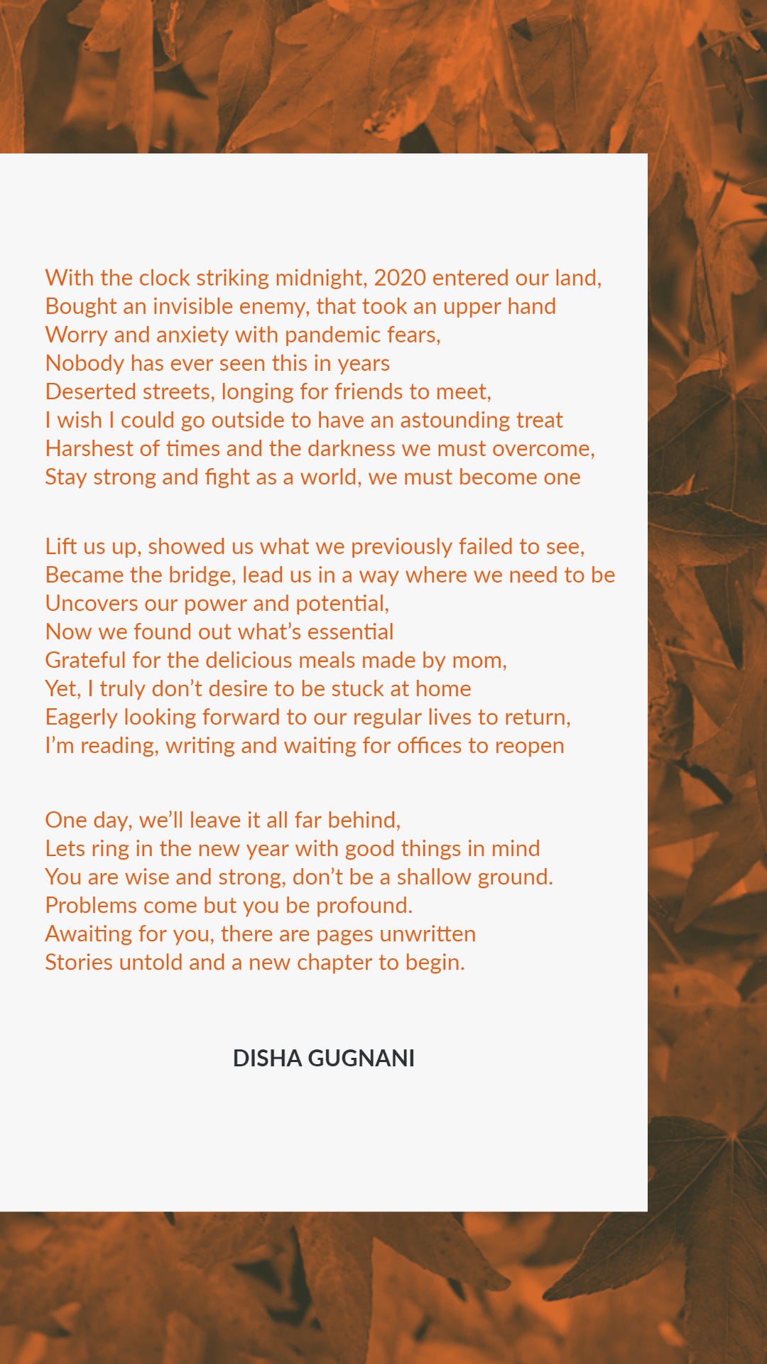 A poem to look back at an unusual year: 2020 - Disha Gugnani - Medium