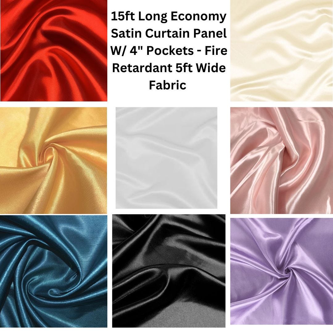 15ft Long Economy Satin Curtain Panel W/ 4" Pockets — Fire Retardant ...