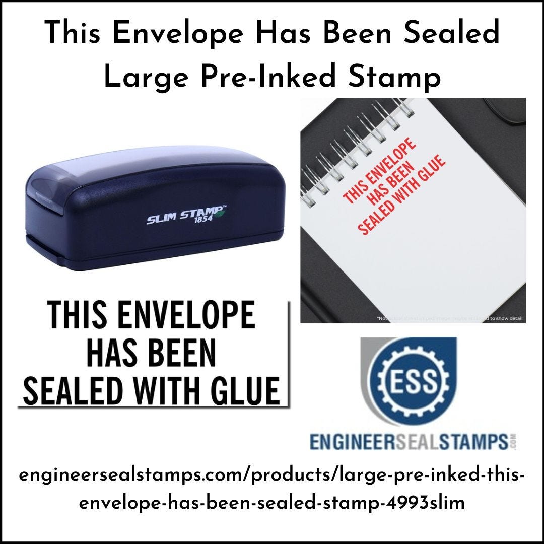 This Envelope Has Been Sealed Large Pre-Inked Stamp - Engineer Seal ...