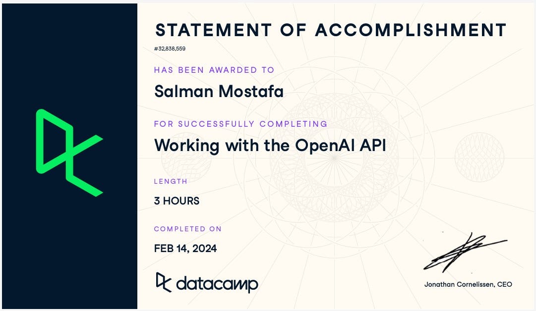 I finished DataCamp ‘Working with OpenAI API” course. Here is the 4-minute summary of what I ...