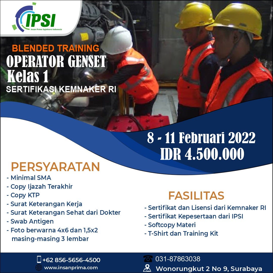 PELATIHAN K3 OPERATOR GENSET TERBAIK, WA (0856-5656-4500), PELATIHAN K3 ...