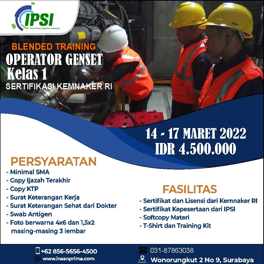 PELATIHAN K3 OPERATOR GENSET TERBAIK, WA (0856-5656-4500), PELATIHAN K3 ...
