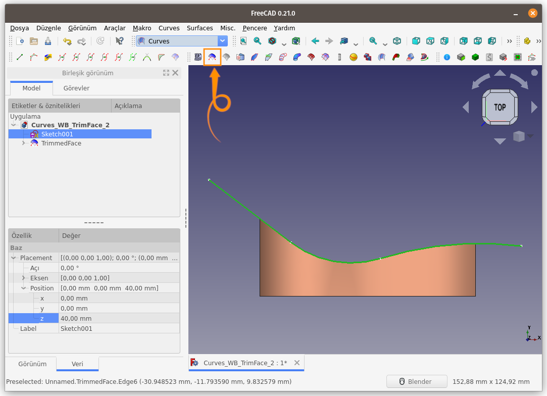 Curves Workbench > Trim face. Trim face komutu, kesişme eğrisi… | by Mustafa Halil | Medium