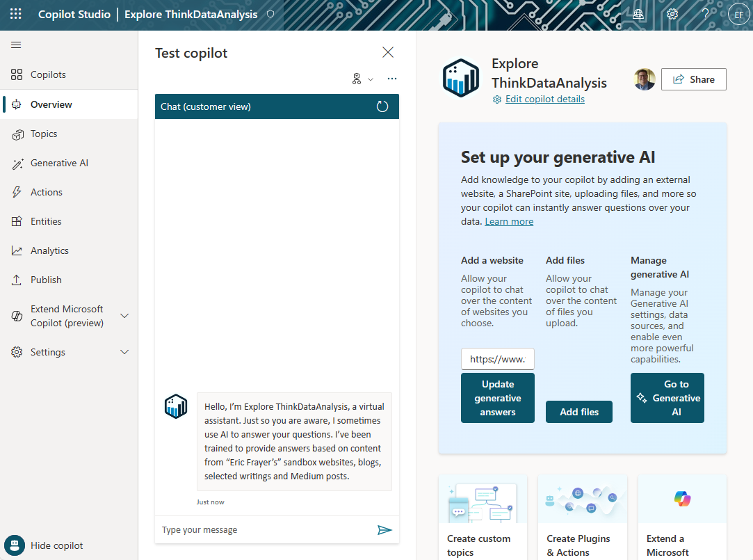 Explore Think Data Analysis.com. Microsoft Copilot Studio makes creating… | by Eric Frayer | Medium