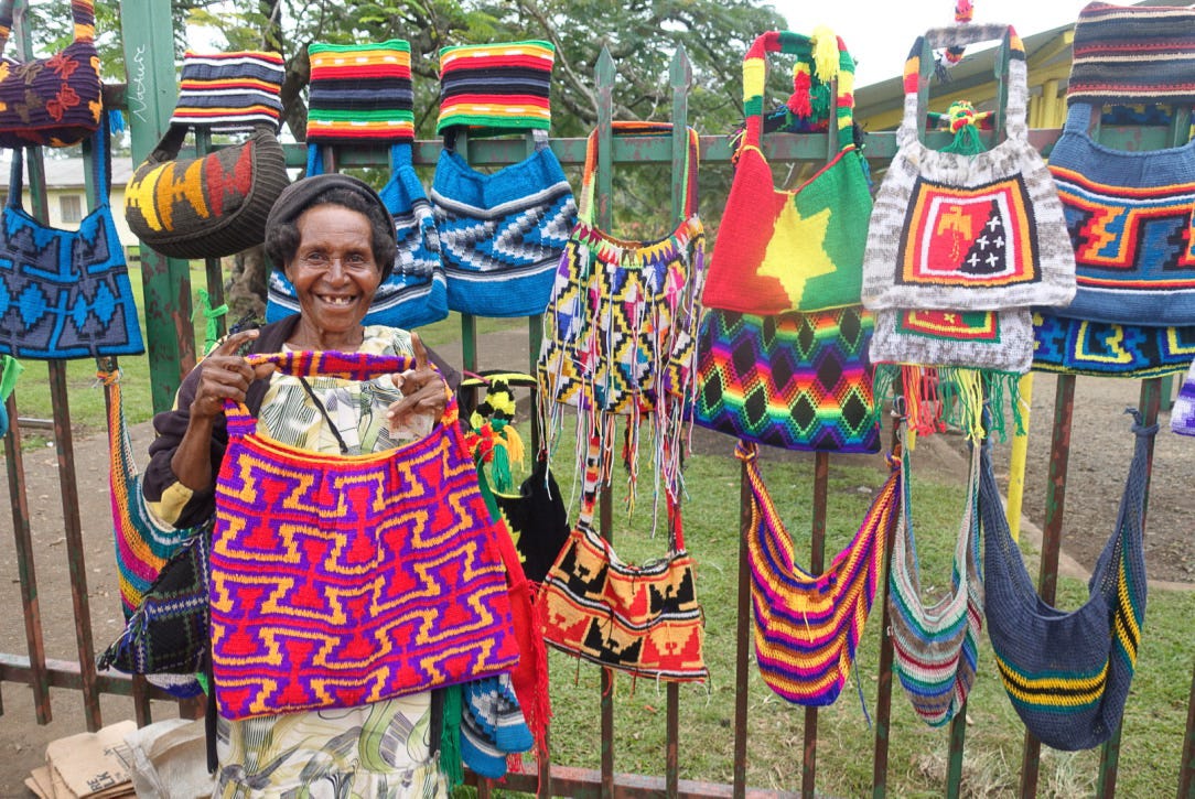 Bilum transition bag been there for centuries. Women sell them and make income for their living ...