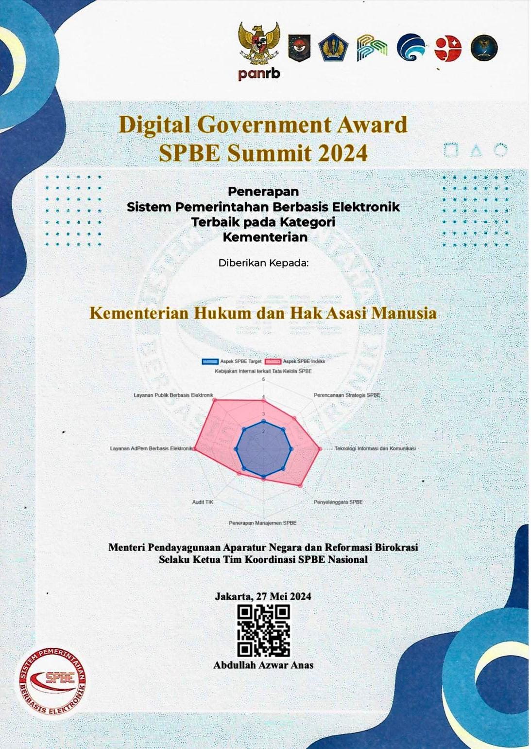 Kembali Raih Digital Government Award. Kemenkumham jadi Kementerian Terbaik dalam Penerapan SPBE ...