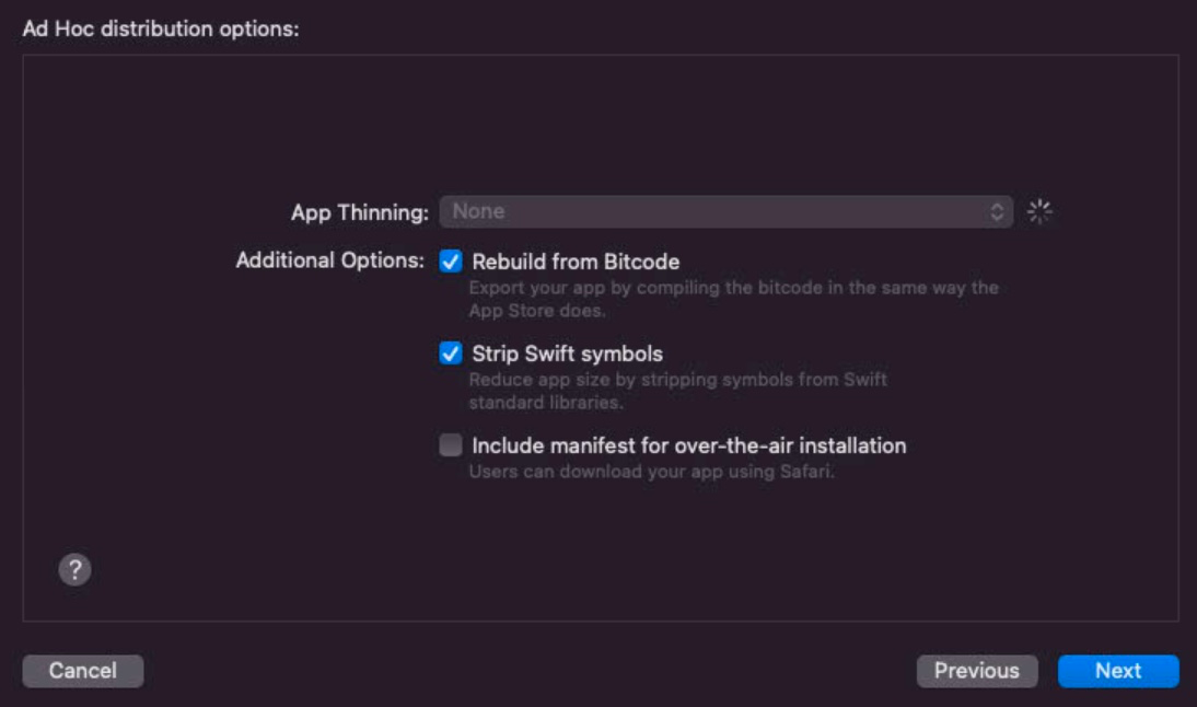 Archive additional options in app store distribution options. archive 時後附加選項 - 彼得潘的 Swift iOS ...