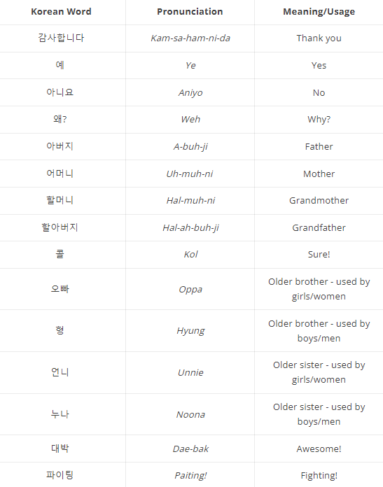 Korean Phrases And Common Sentences