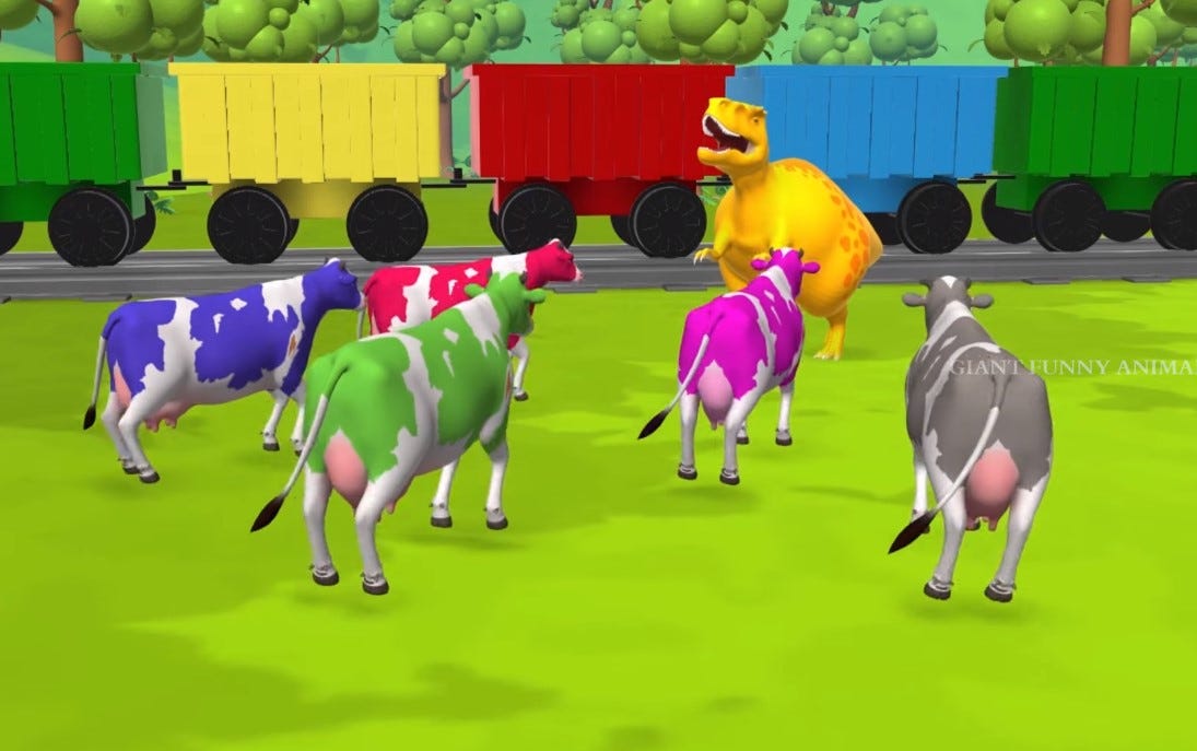 5 Color Cows Paint & Transform: T Rex Train Transport | Epic Farm ...