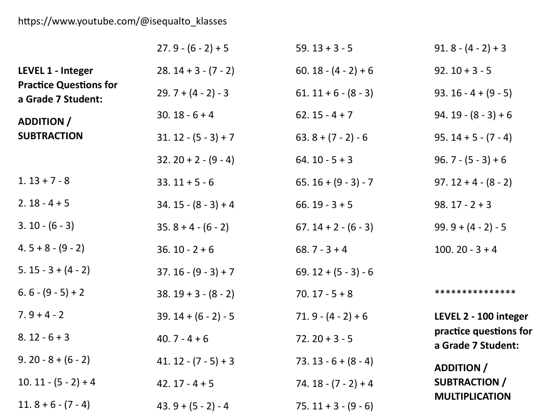 300 Basic Integer Problems for Grade 7 Student - Navneet S Maini ...
