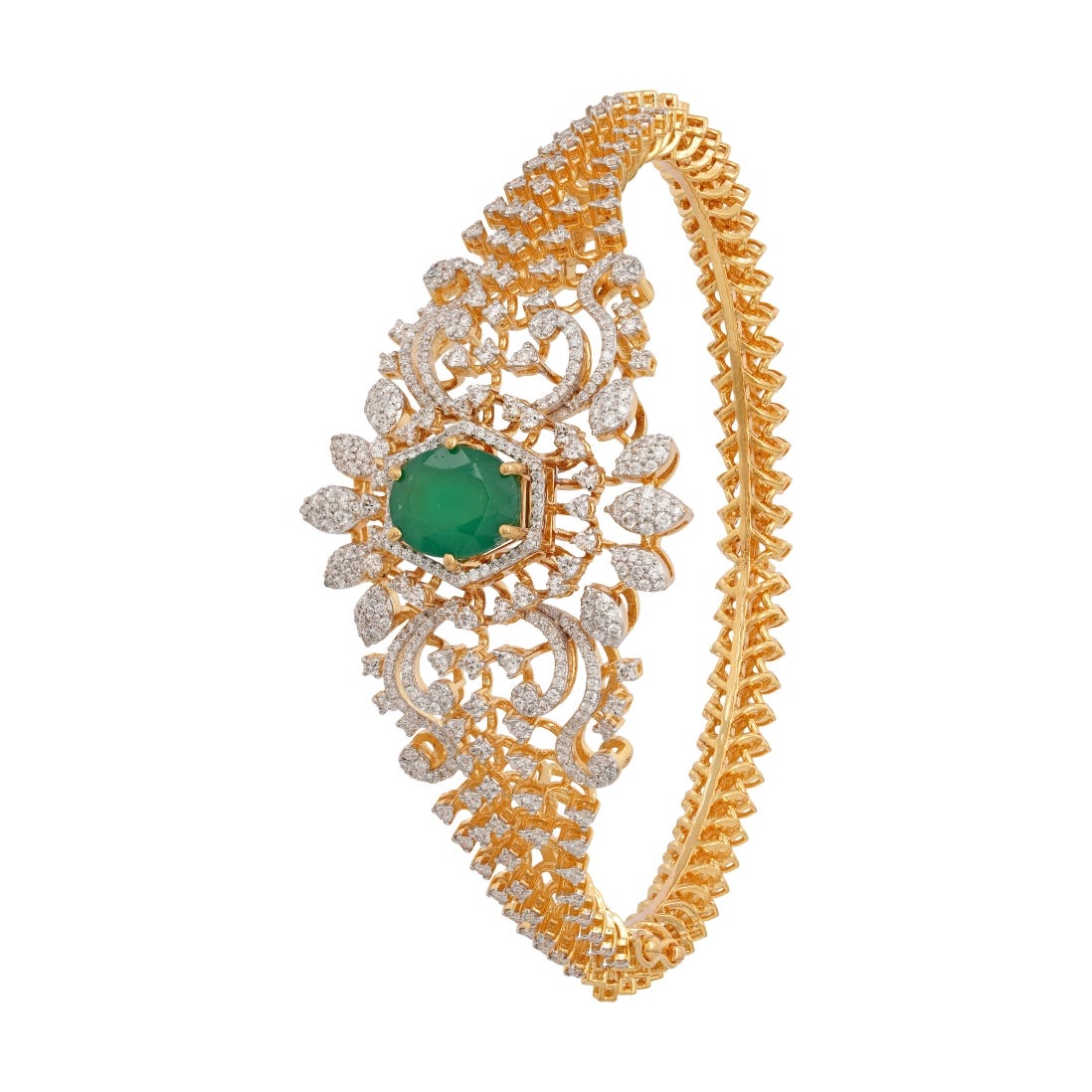 18k gold bangle stunning kada — style with certified round diamonds ...