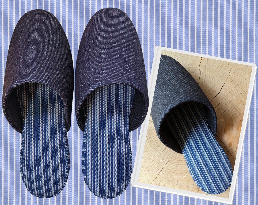 Striped Slippers blend Denim | Heiwa Slipper | Japanese Slippers | by ...