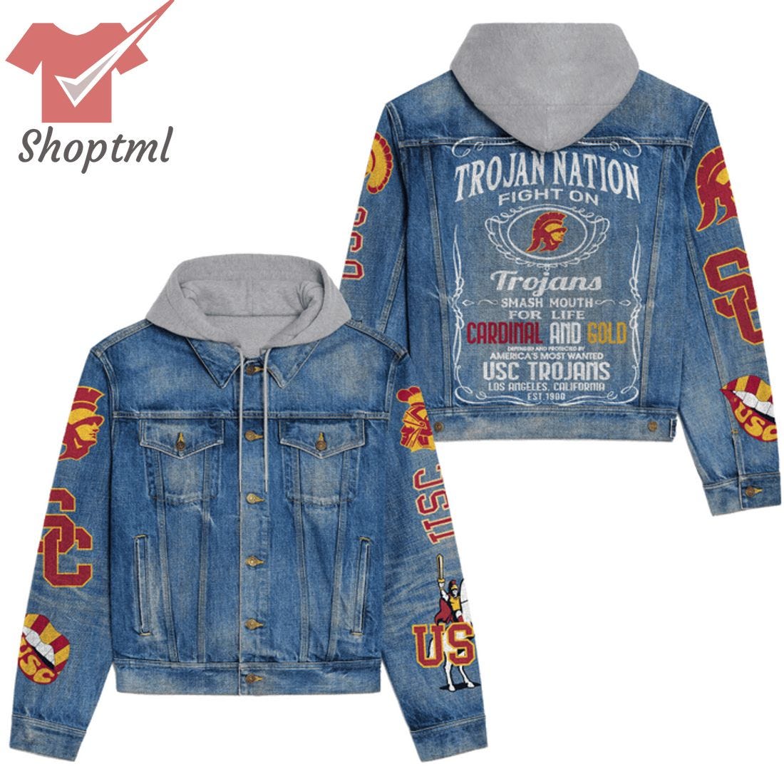 Trojans’ Elegance: USC Trojans Cardinal and Gold Hooded Denim Jacket ...