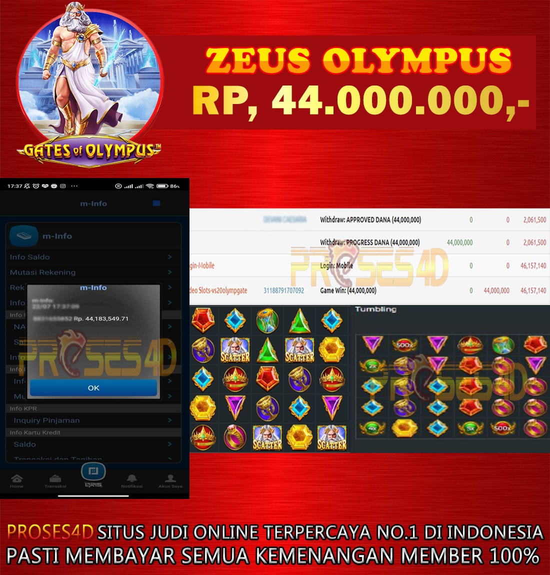 PROSES4D : JP ZEUS 44 JUTA DI BAYAR !! - PROSES4D> PASTI BAYAR - Medium