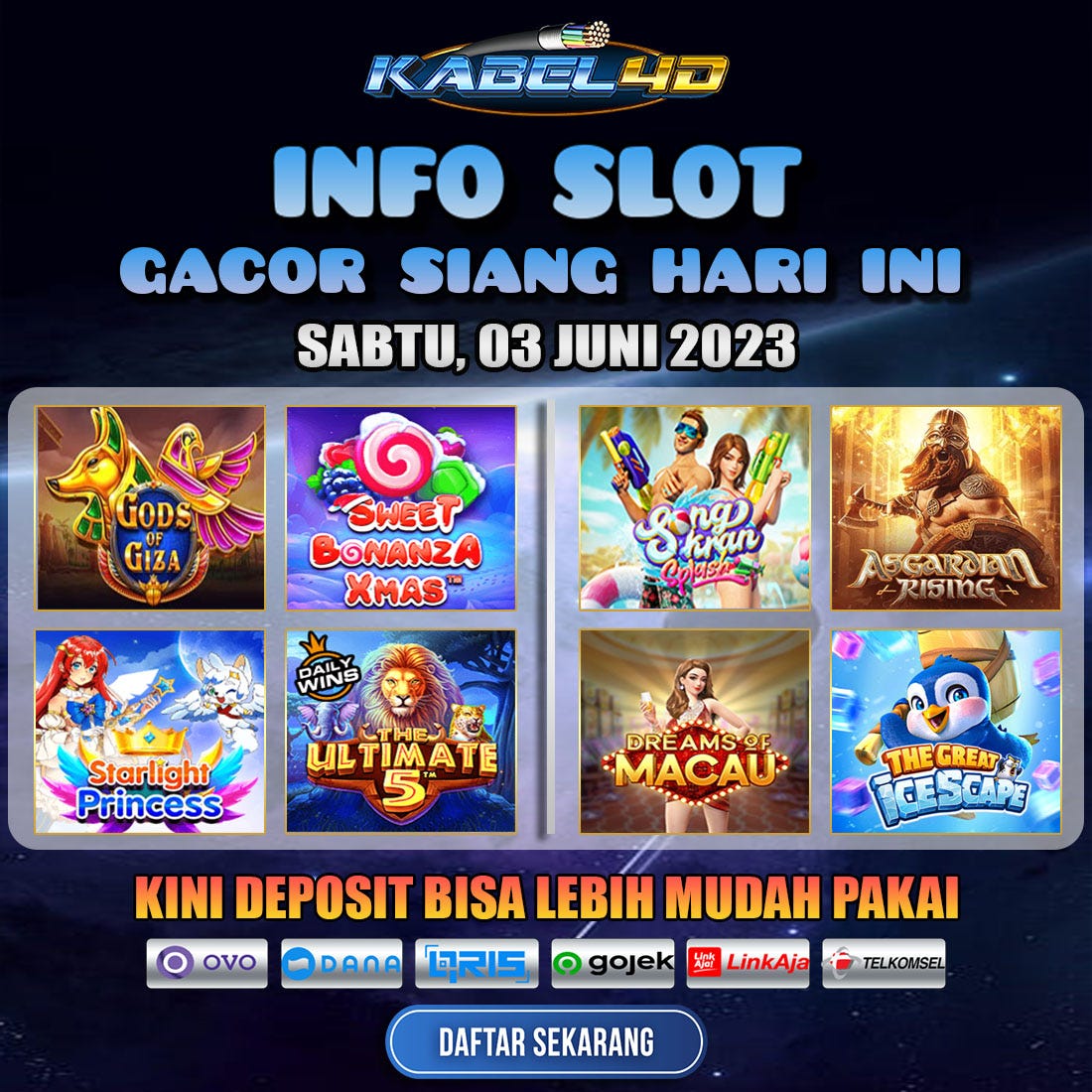 INFO SLOT GACOR SIANG INI : SABTU, 03, JUNI, 2023 - KABEL4D - Medium