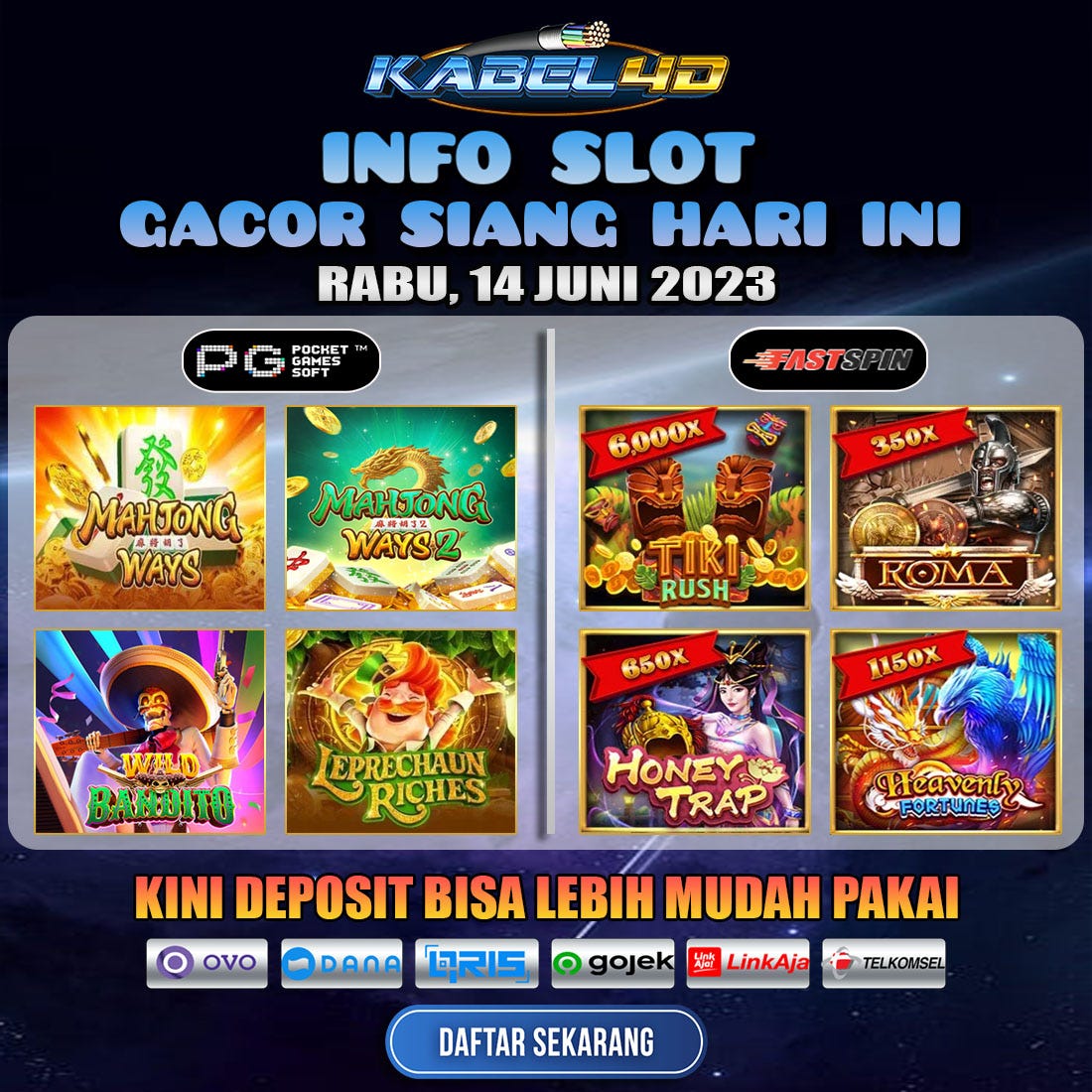 INFO SLOT GACOR SIANG INI : RABU, 14, JUNI, 2023 - KABEL4D - Medium