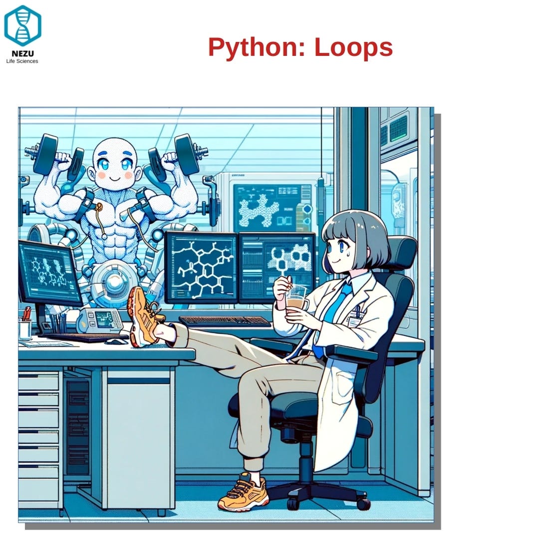 Python Intro — Loops. If we have to repeat the same operation… | by Nezu Life Sciences | Medium