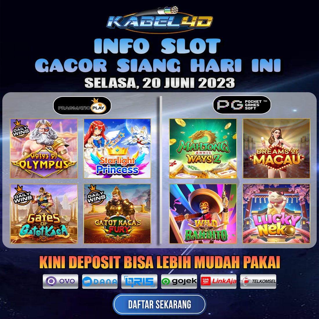 INFO SLOT GACOR SIANG INI : SELASA, 20, JUNI, 2023 - KABEL4D - Medium
