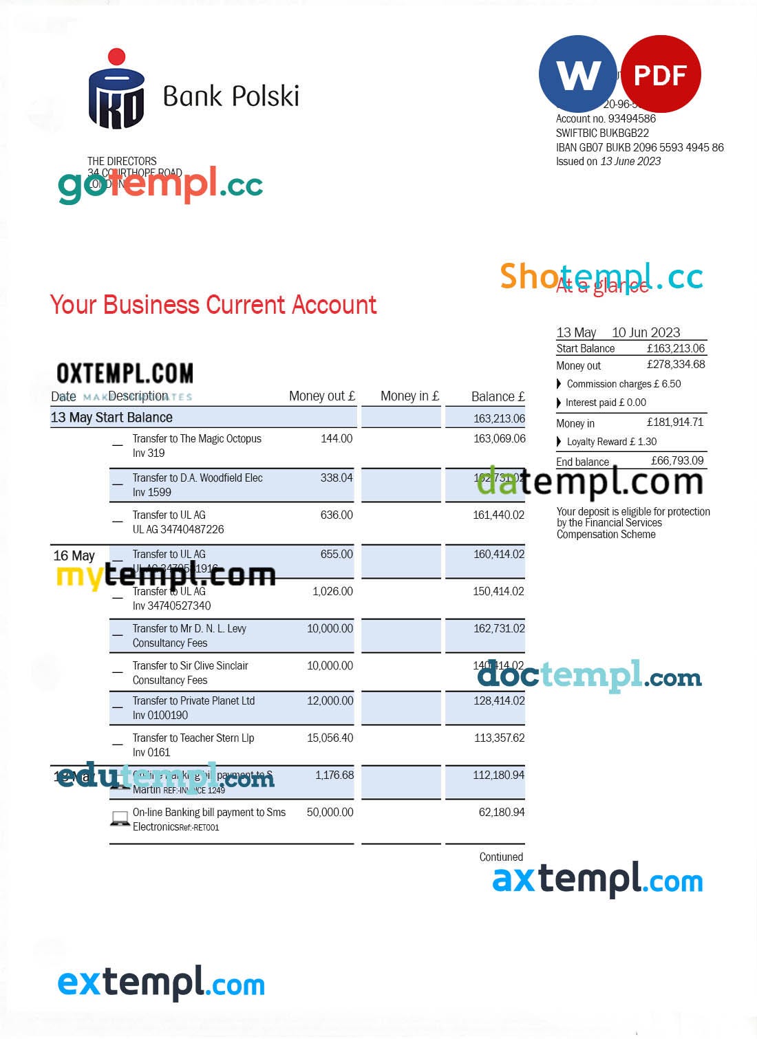 PKO Bank Polski corporate statement Word and PDF template download template | by Intempl ...