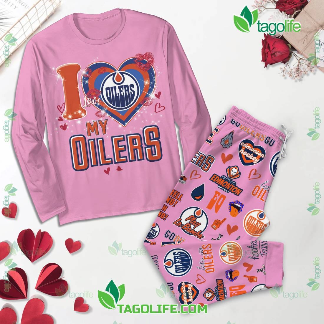 Cozy Up in Style with I Love My Edmonton Oilers Valentine Pjs Show Your ...