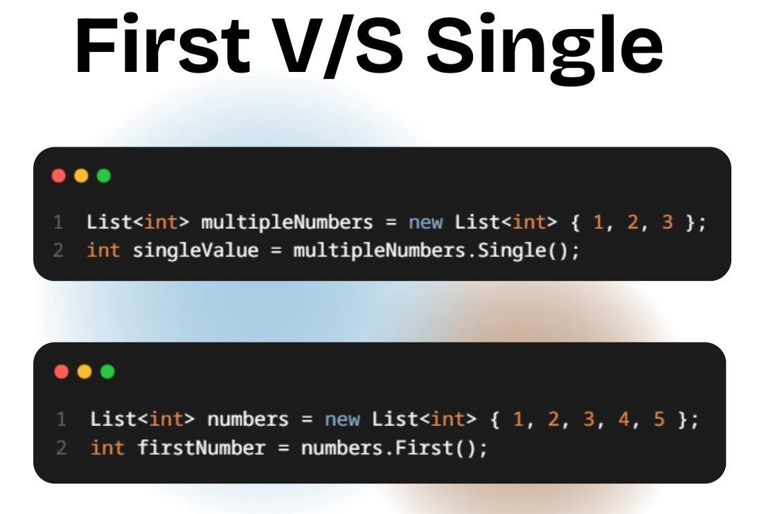 First𝐂# 𝐋𝐈𝐍𝐐: 𝐅𝐢𝐫𝐬𝐭() 𝐯𝐬. 𝐒𝐢𝐧𝐠𝐥𝐞() — 𝗪𝐡𝐚𝐭’𝐬 𝐭𝐡𝐞 𝐃𝐢𝐟𝐟𝐞𝐫𝐞𝐧𝐜𝐞? | by ...
