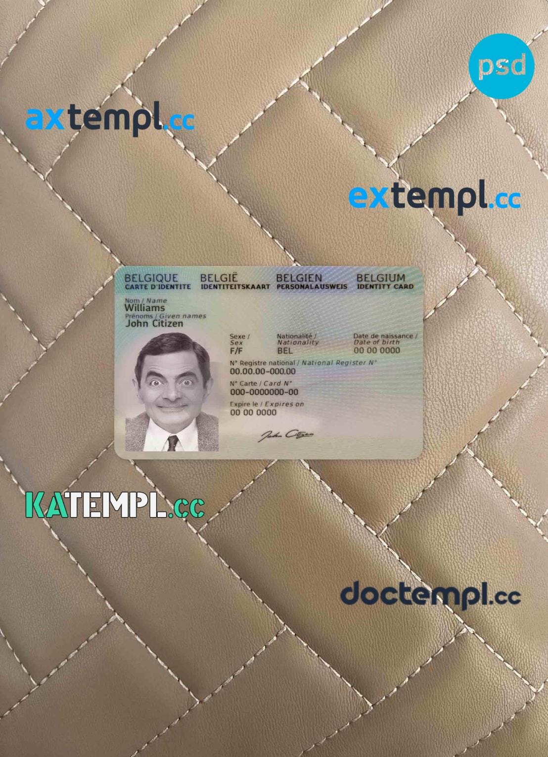 Belgium ID card editable PSD files, scan and photo taken image, 2 in 1 ...