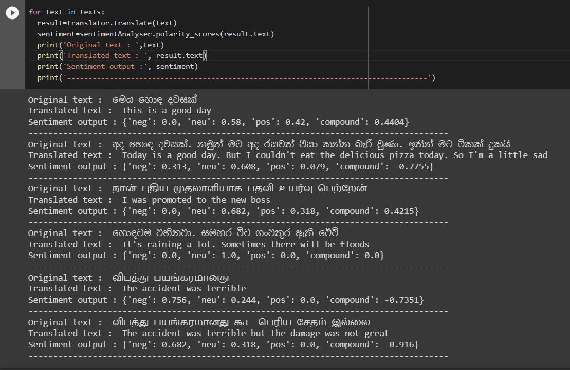 Using vader and google translator to perform multi language sentiment ...