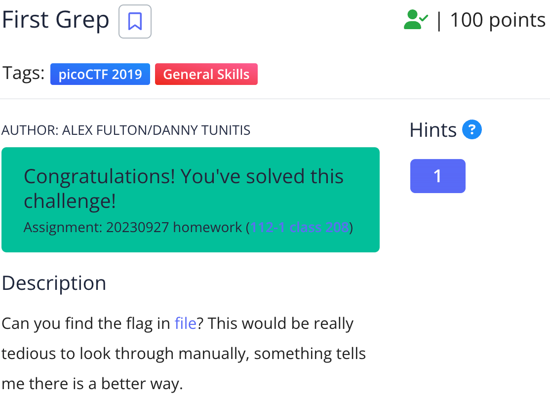 picoCTF — First grep - 章魚 - Medium