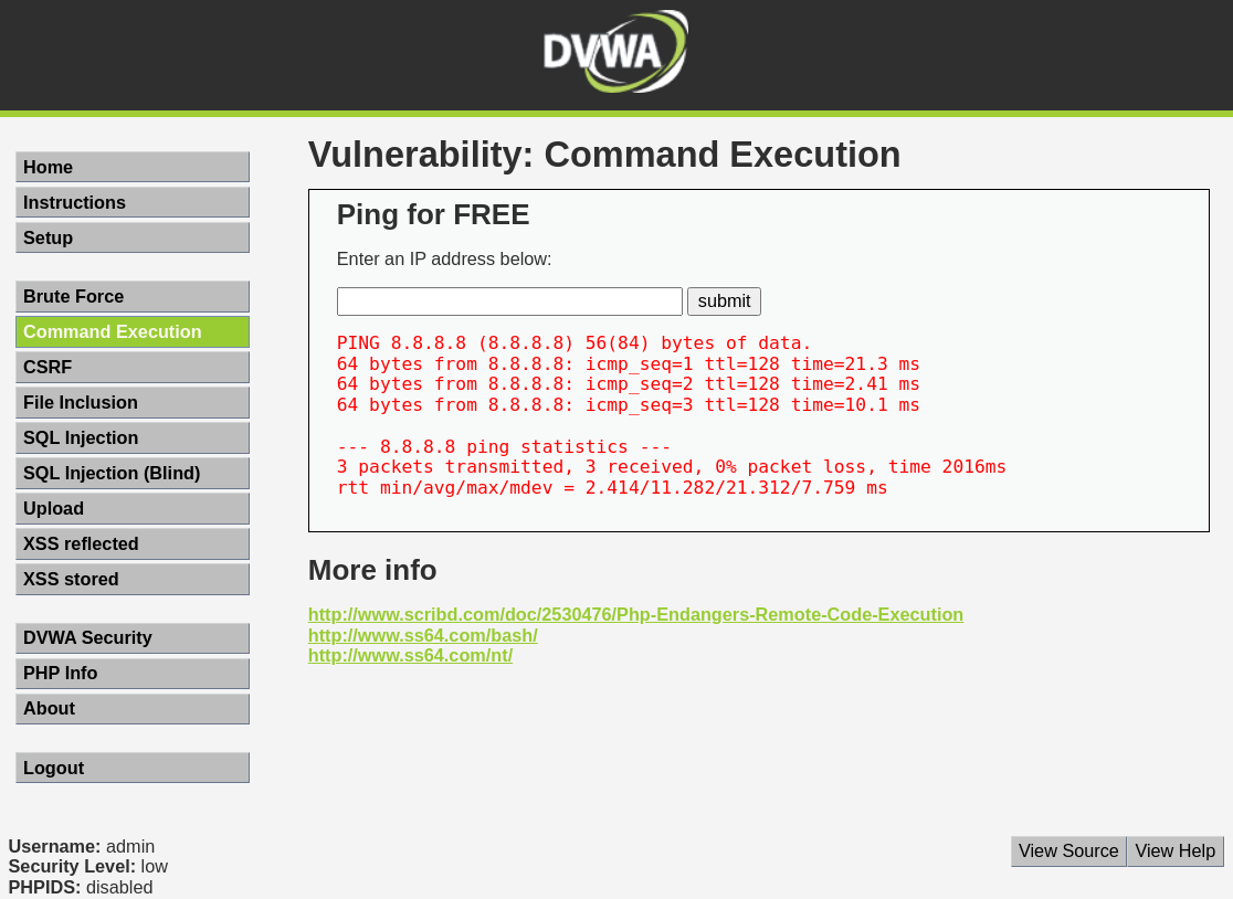 DVWA(v1.0.7)-2.Command InjectionTechnique | by Carlton Chen | Medium