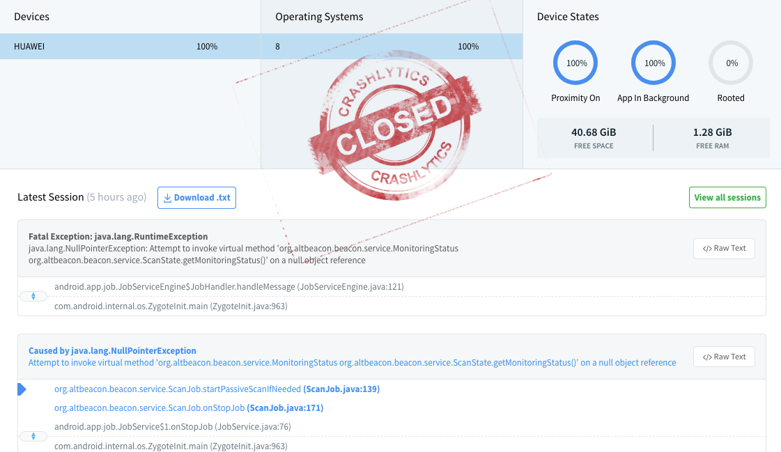 Includes error Crash from AltBeacon android-beacon-library when use HUAWEI Only | by Ponglang ...