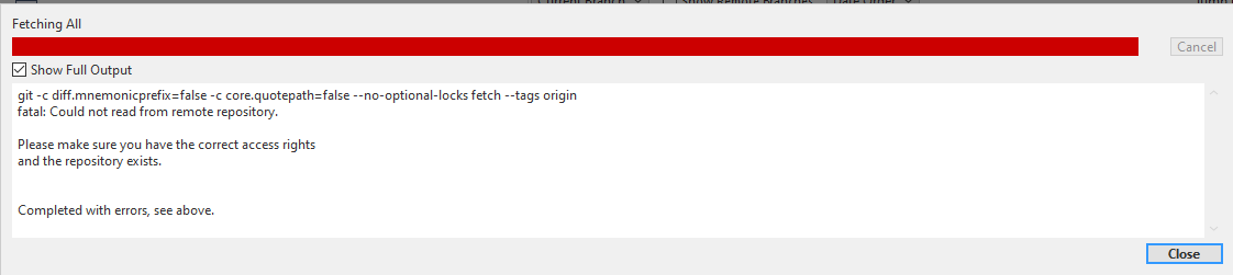 “Please make sure you have the correct access rights and the repository ...