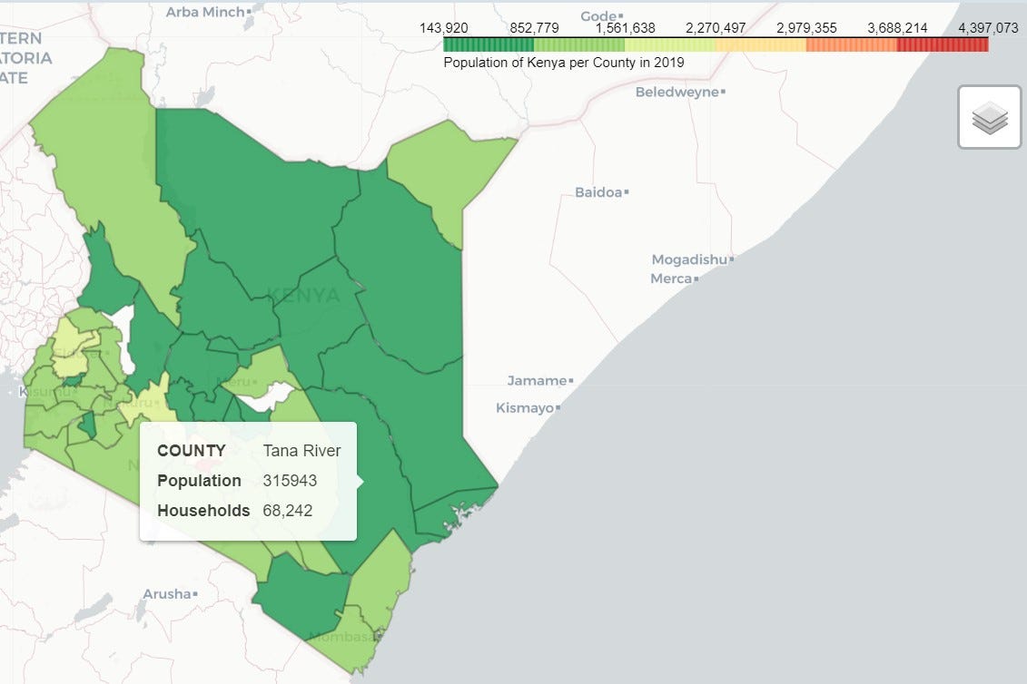 CREATING A CHOROPLETH MAP OF KENYA SHOWING COUNTY POPULATION DATA FOR ...