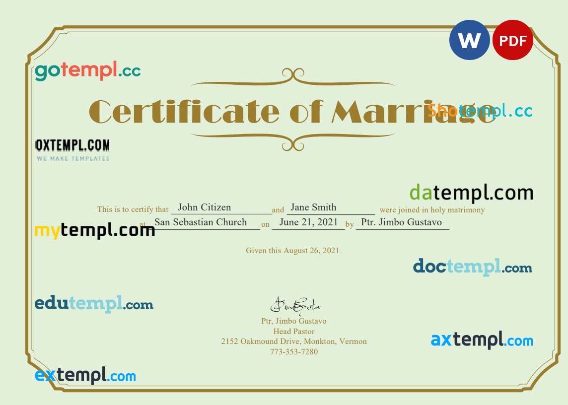 USA Marriage certificate template in Word and PDF format | by Doctempl ...