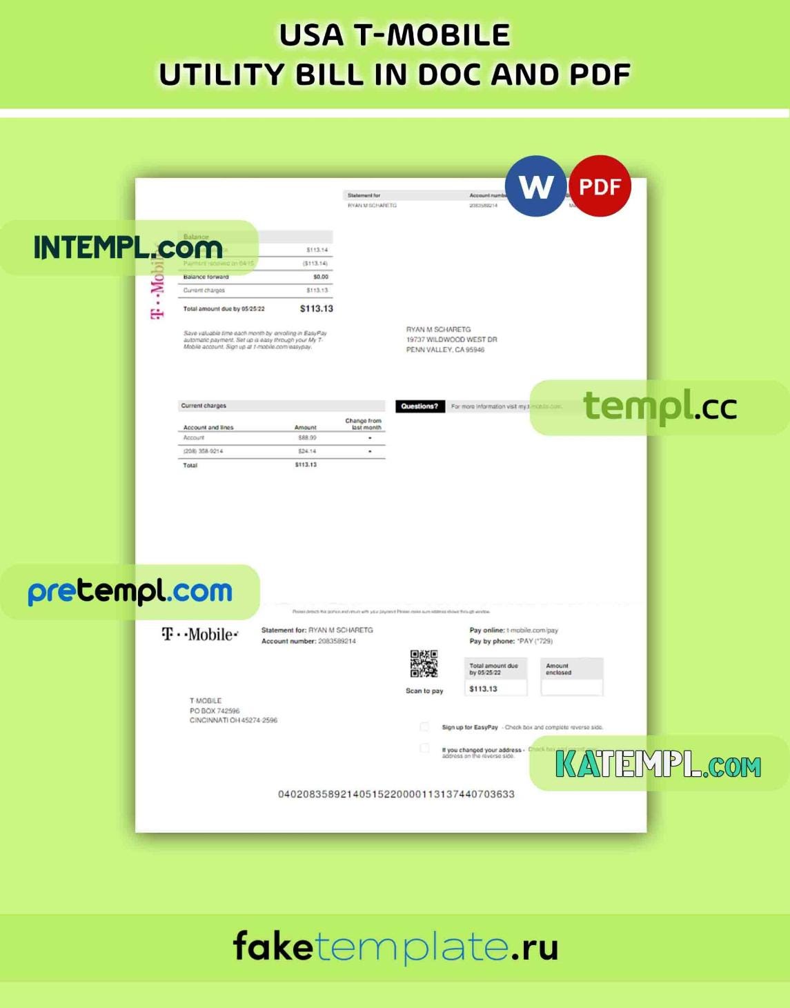 USA T-MOBILE utility bill, PDF and Word download template | by Inntempllinntenpll | Aug, 2024 ...