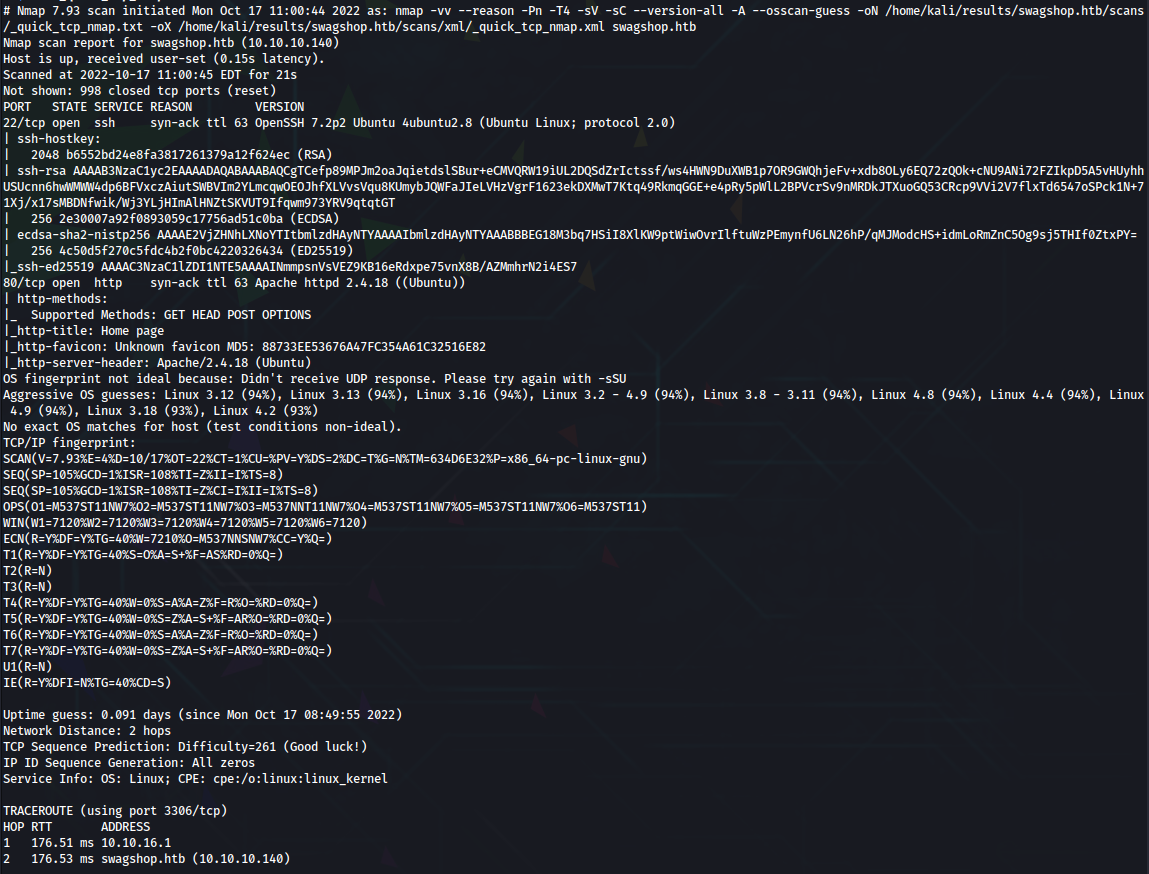 [Linux][Easy][HTB] SwagShop. Initial scan reveals open ports 22 and… | by Christopher Lia | Medium