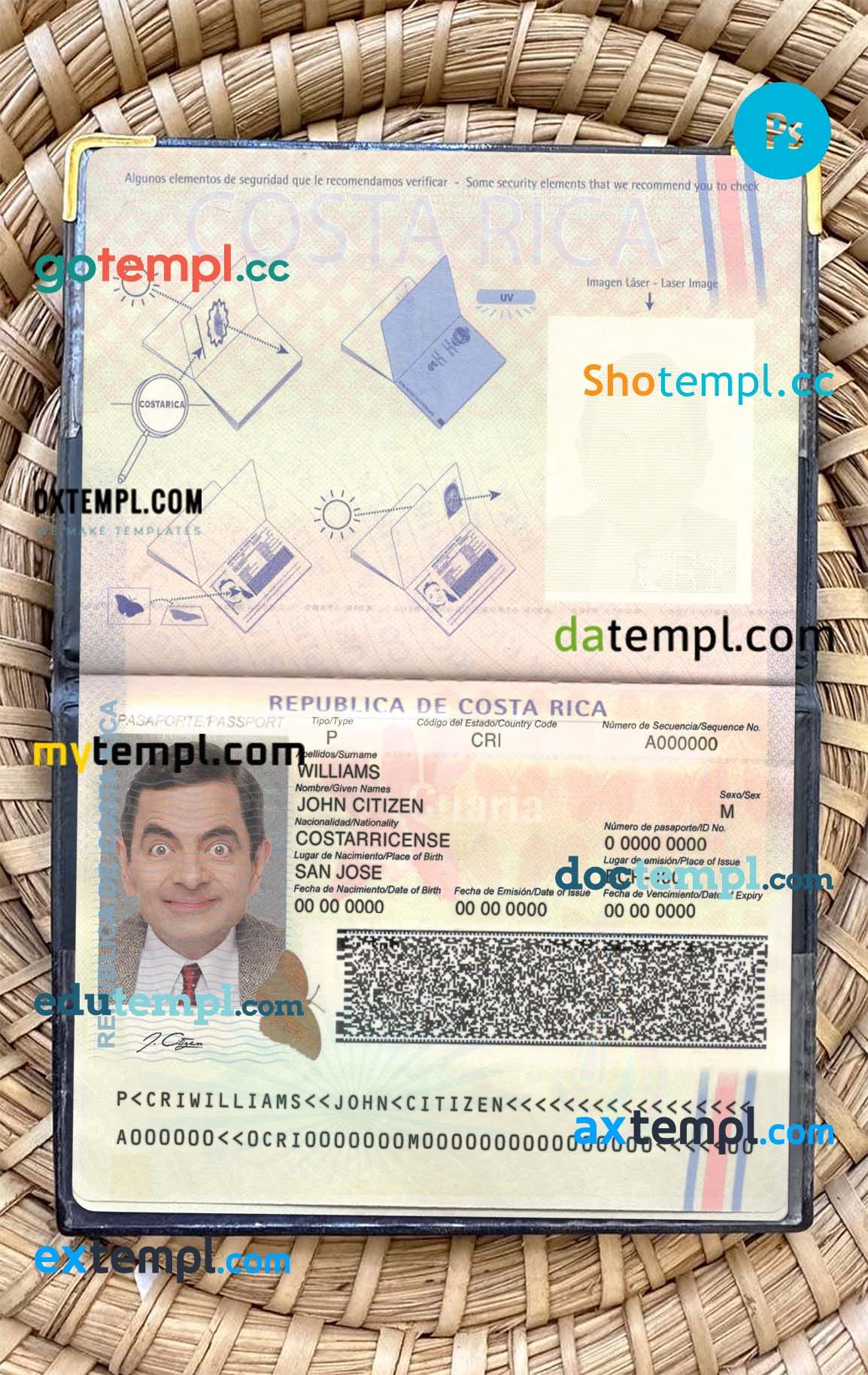 sample Costa Rica passport psd files, editable scan and snapshot sample ...