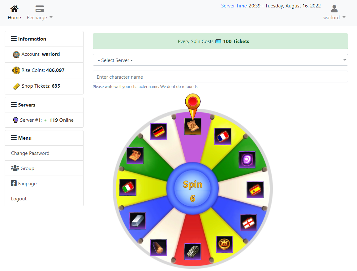 Lucky Spin Function - The Rise of Legends - Medium