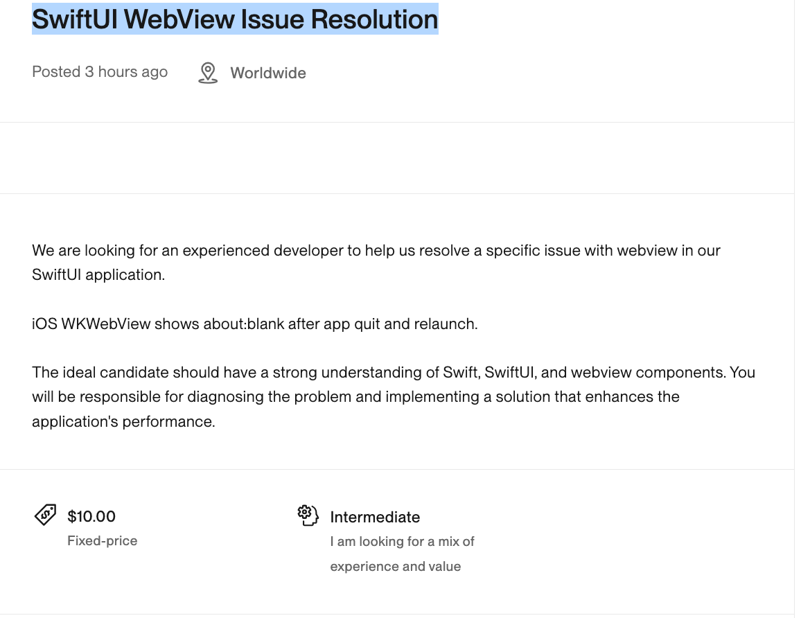 Upwork iOS Problem Solution: SwiftUI WebView Issue Resolution | by Ahmet Bostanciklioglu | Medium