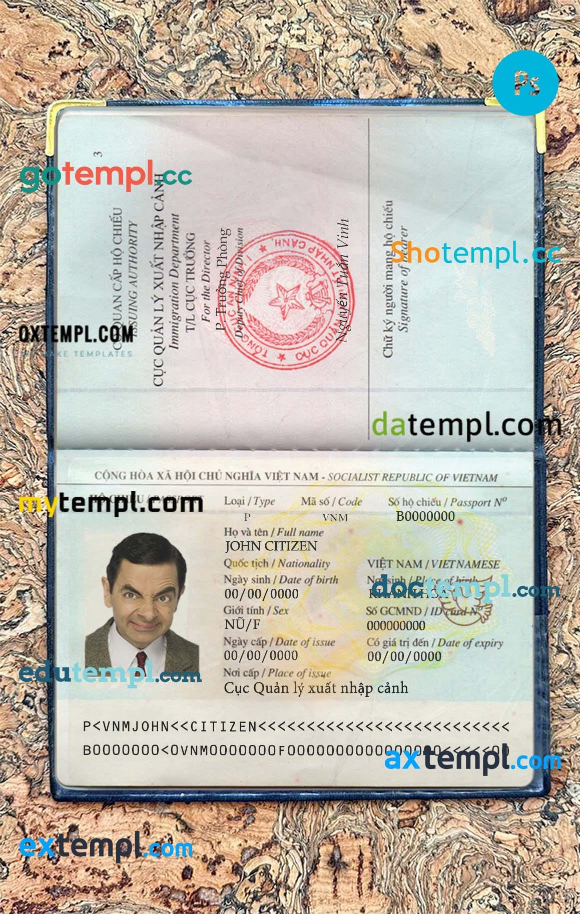 sample Vietnam passport editable PSDs, scan and photo-realistic ...