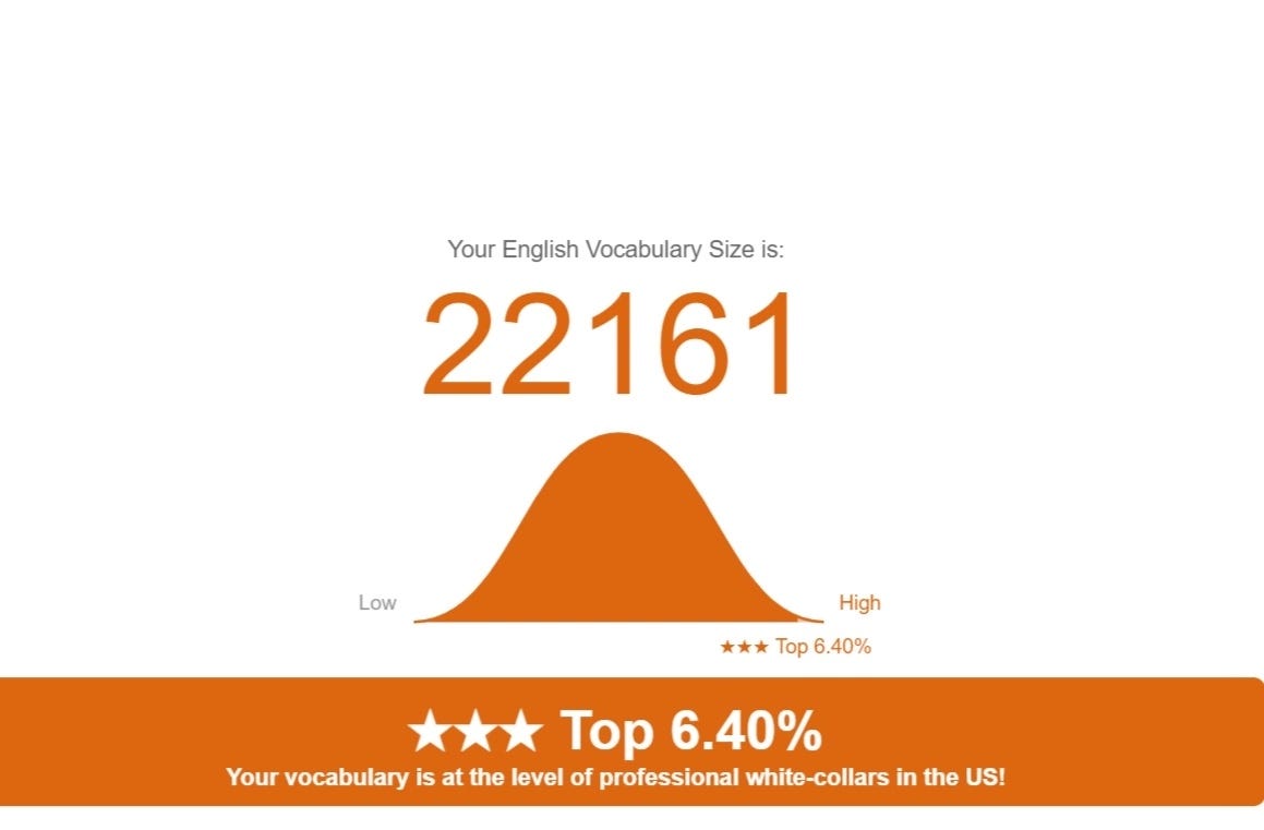 Vocabulary size test and other test results | by Lana | Medium