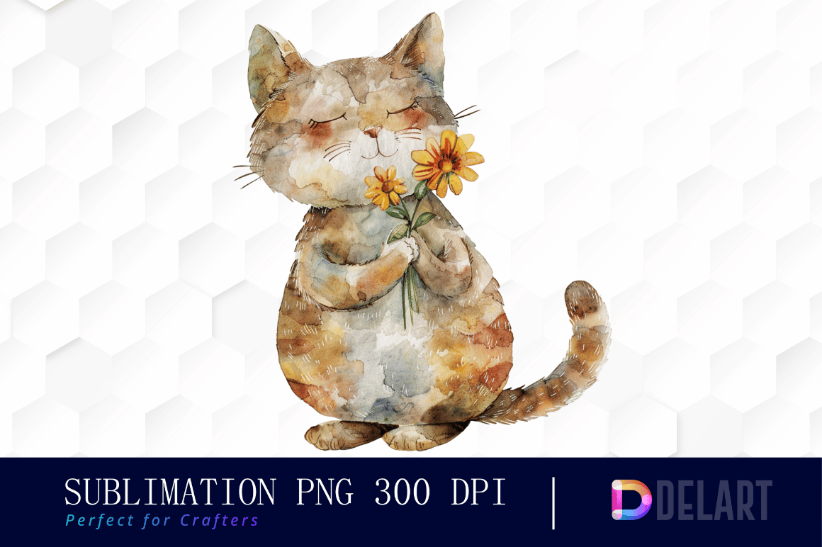 Watercolor Cat Holding Flower Clipart | by Minageelu | Jun, 2024 | Medium