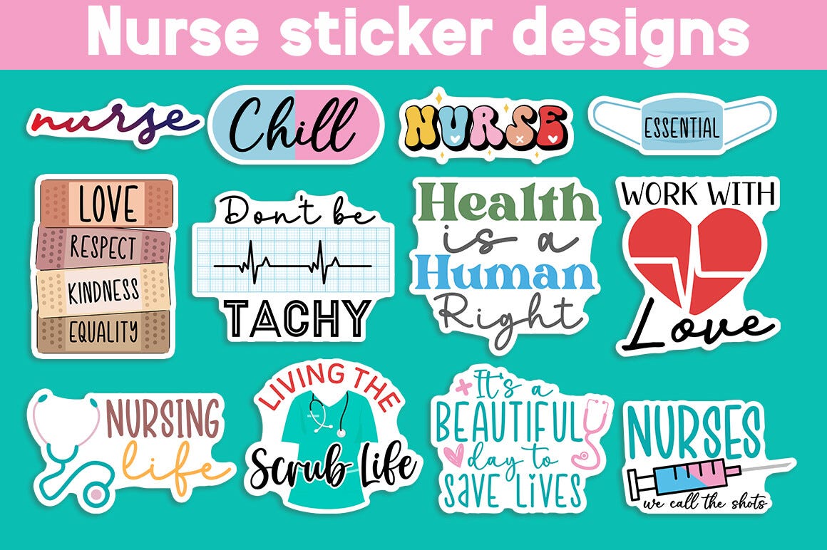 Nurse Sticker Bundle Png (Unique Print Mock-ups) | by Craftycarla | May ...
