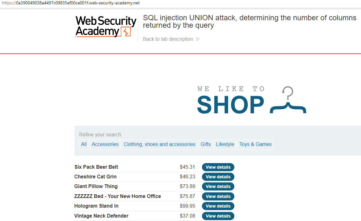 SQL injection UNION attack, determining the number of columns returned by the query | by ...