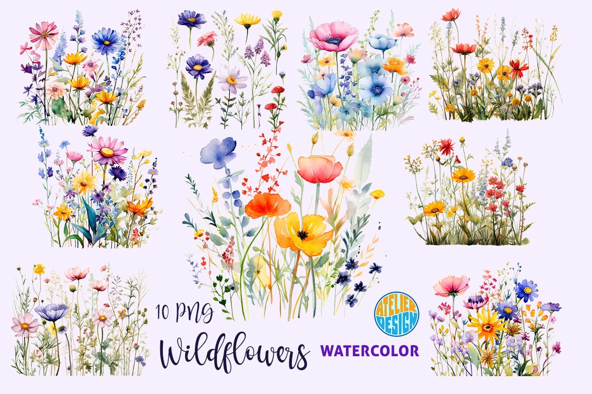 Wall Art Set Watercolor Wildflowers PNG Free Graphic | by Chloechroma ...