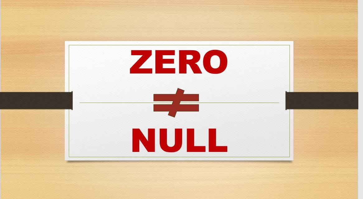 Zeros Are Not Null Values While Zero Is A Valid Numerical Value By Akindele Yinka Oct